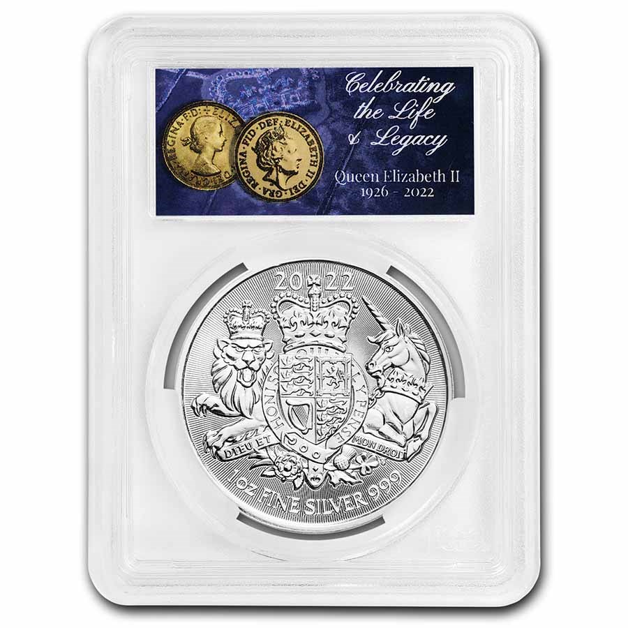 Buy 2022 GB 1 oz Ag The Royal Arms PCGS-GEM BU (Memorial Label) Spots ...