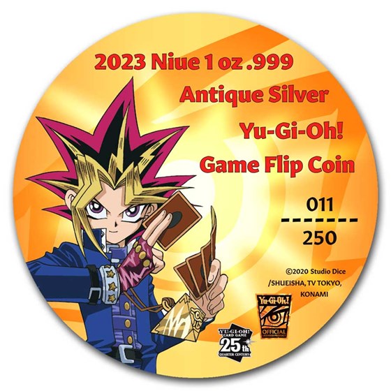2022 Niue 1 oz Antique Ag Yu-Gi-Oh! Game Flip Coin (damaged)