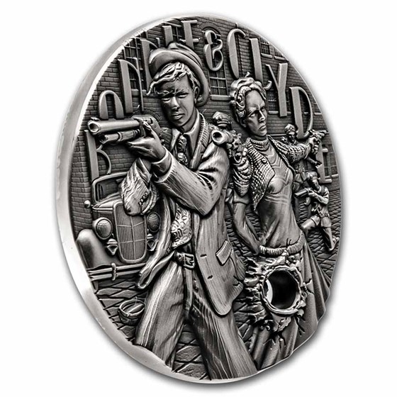 Buy 2022 Niue 2 oz Silver Antique The Gangsters: Bonnie and Clyde | APMEX
