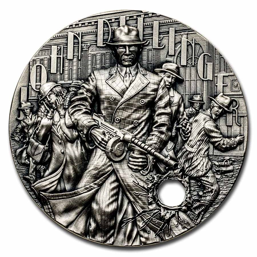 Buy 2022 Niue 2 oz Silver Antique The Gangsters: John Dillinger | APMEX