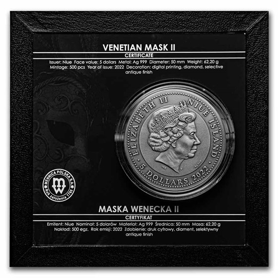Buy 2022 Niue 2 oz Silver Antique Venetian Mask | APMEX