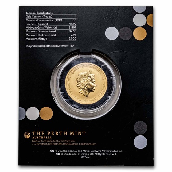 2022 Tuvalu 1 oz Gold James Bond 60 Years of Bond Coin in Assay
