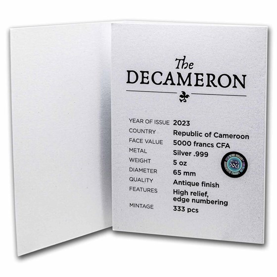 Buy 2023 Cameroon 5 oz Silver Giovanni Boccaccio: The Decameron | APMEX