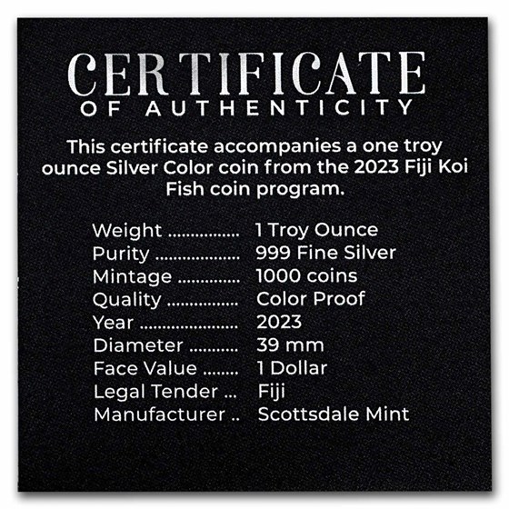 2023 Fiji 1 oz Silver Koi Fish Proof (Colorized)