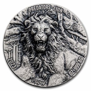 Buy 2023 Ivory Coast 3 oz Antique Silver Predators: Lion | APMEX
