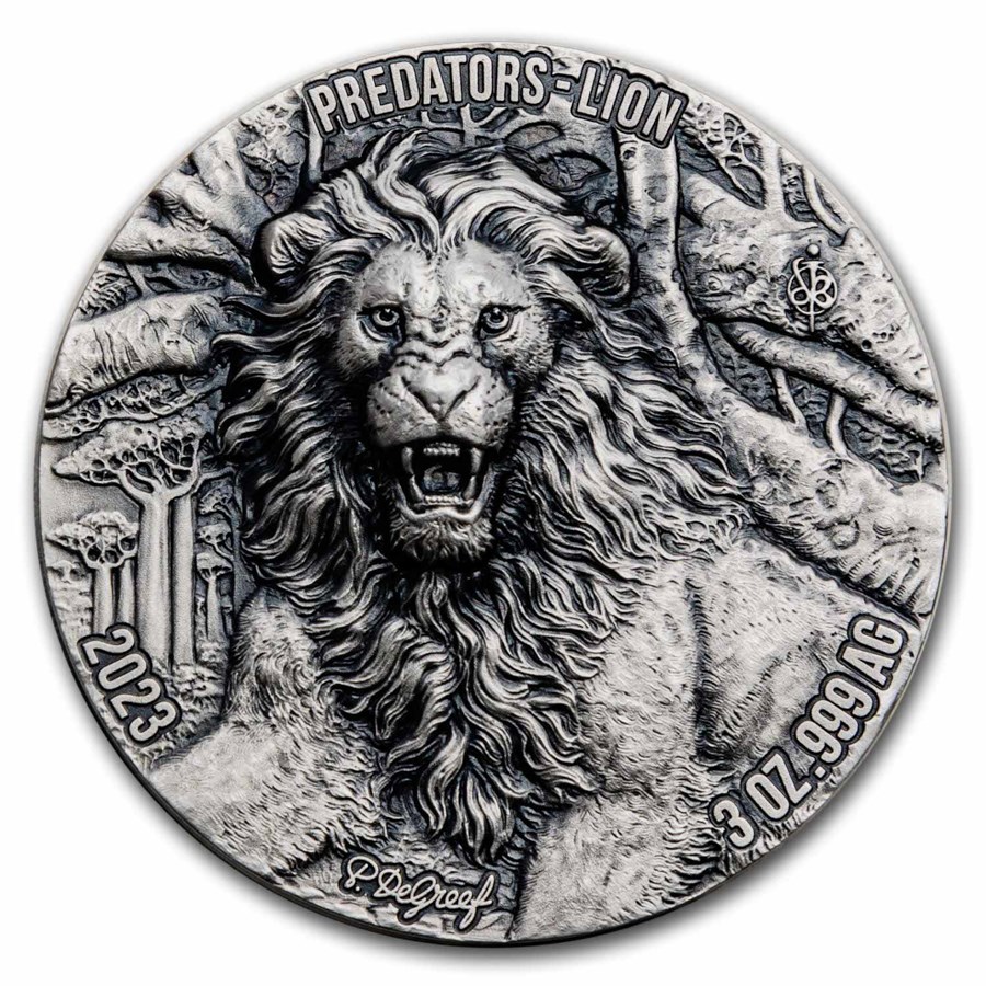 Buy 2023 Ivory Coast 3 oz Antique Silver Predators: Lion | APMEX