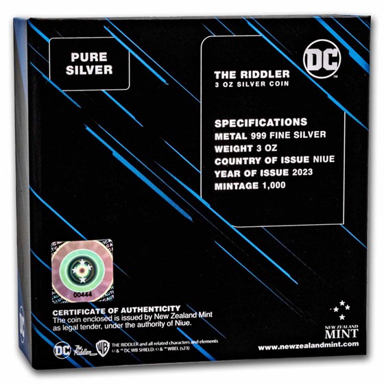 2023 Niue 3 oz Silver Coin $10 DC Villains: THE RIDDLER™