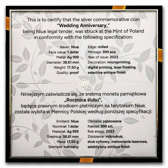 2023 Niue Silver Proof Wedding Anniversary Coin