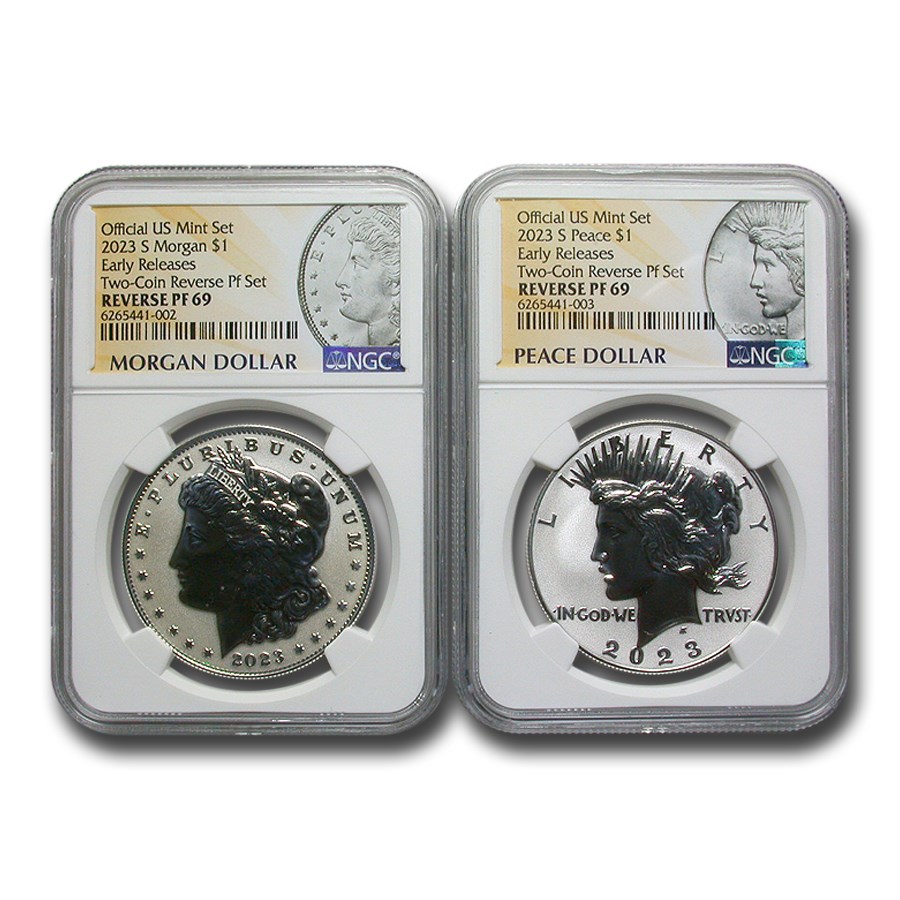 2023-S Morgan & Peace Dollar Reverse Proof Set PF-69 NGC (ER)