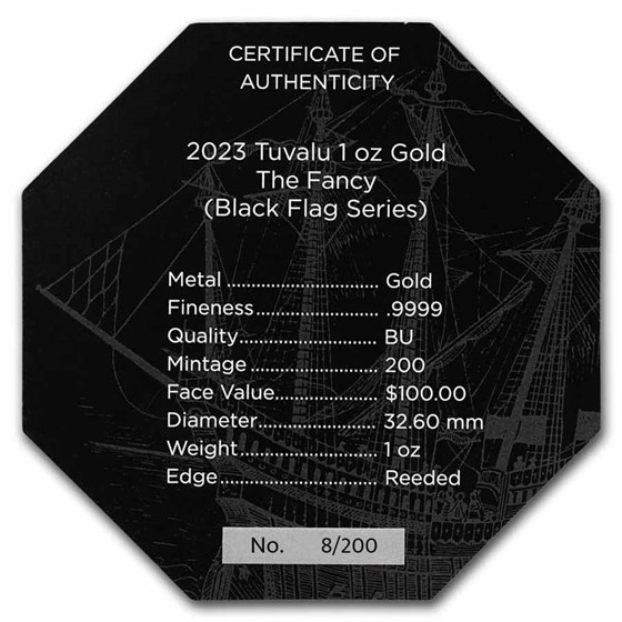 2023 Tuvalu 1 oz Gold Black Flag - The Fancy w/ Box & COA #8