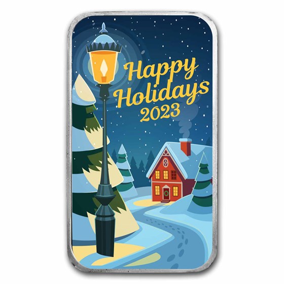 Buy 1 oz Silver Colorized Bar - APMEX (Happy Holidays Street Lamp) | APMEX