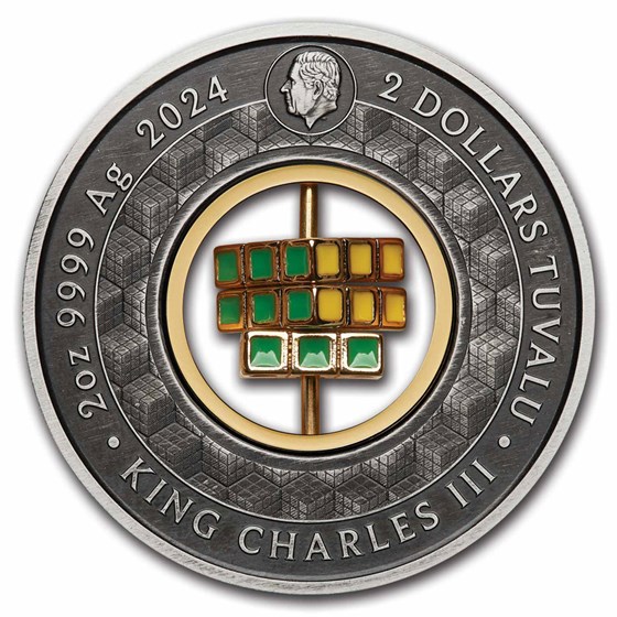 2024 AUS 2 oz Silver Rubik's™ Cube Antiqued & Colorized (Box)