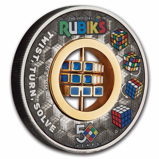2024 AUS 2 oz Silver Rubik's™ Cube Antiqued & Colorized (Box)
