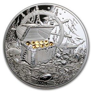 2024 Barbados 2 oz Silver & 2 grams Gold Ocean's Lost Treasure
