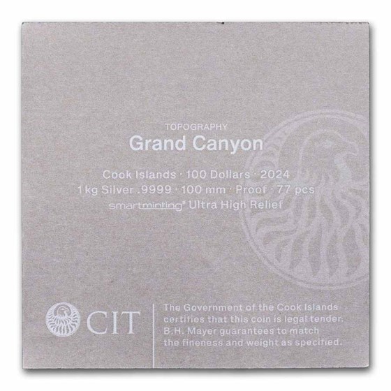 2024 Cook Islands 1 kilo Silver Proof Topography: Grand Canyon