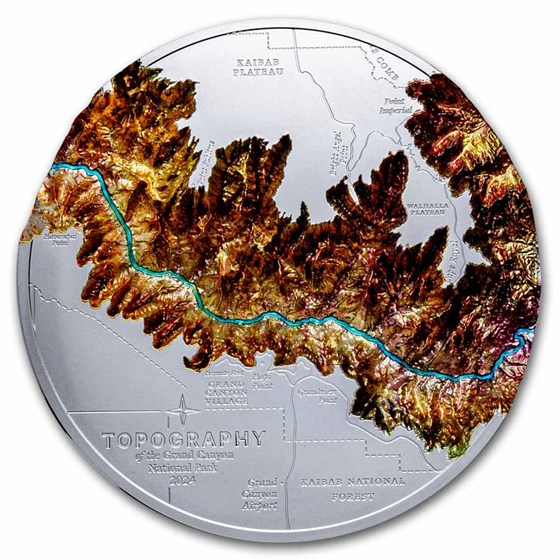 2024 Cook Islands 1 kilo Silver Proof Topography: Grand Canyon