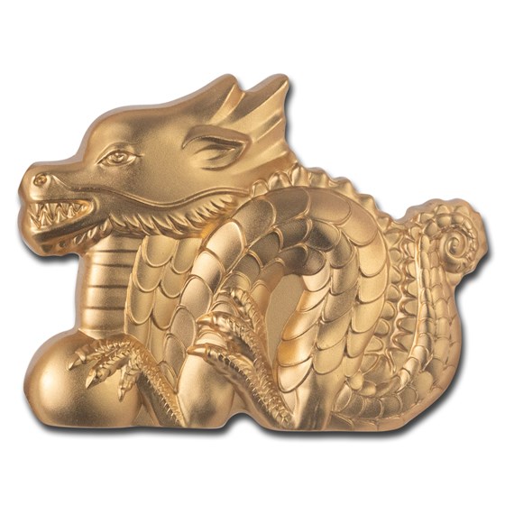 2024 Mongolia 1 oz AG Gilded Lunar Dragon Shaped Coin MS-70 NGC