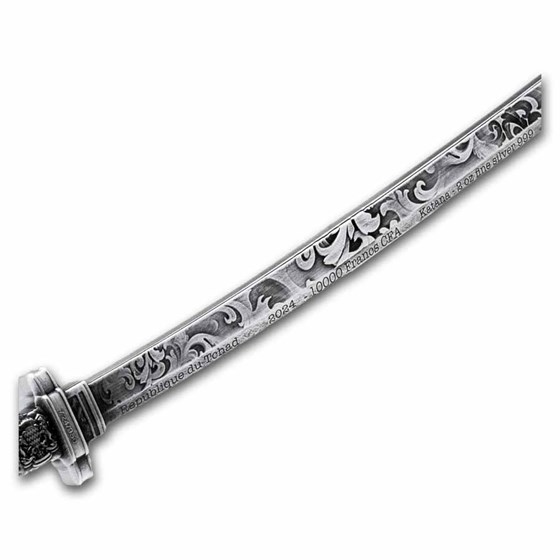 2024 Rep.of Chad 2 oz Silver Katana Sword Shaped Coin (Dmg Cap.)