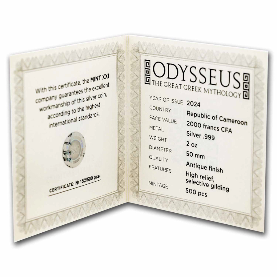 APMEX - 2024 Republic of Cameroon 2 oz Silver Greek Mythology; Odysseus