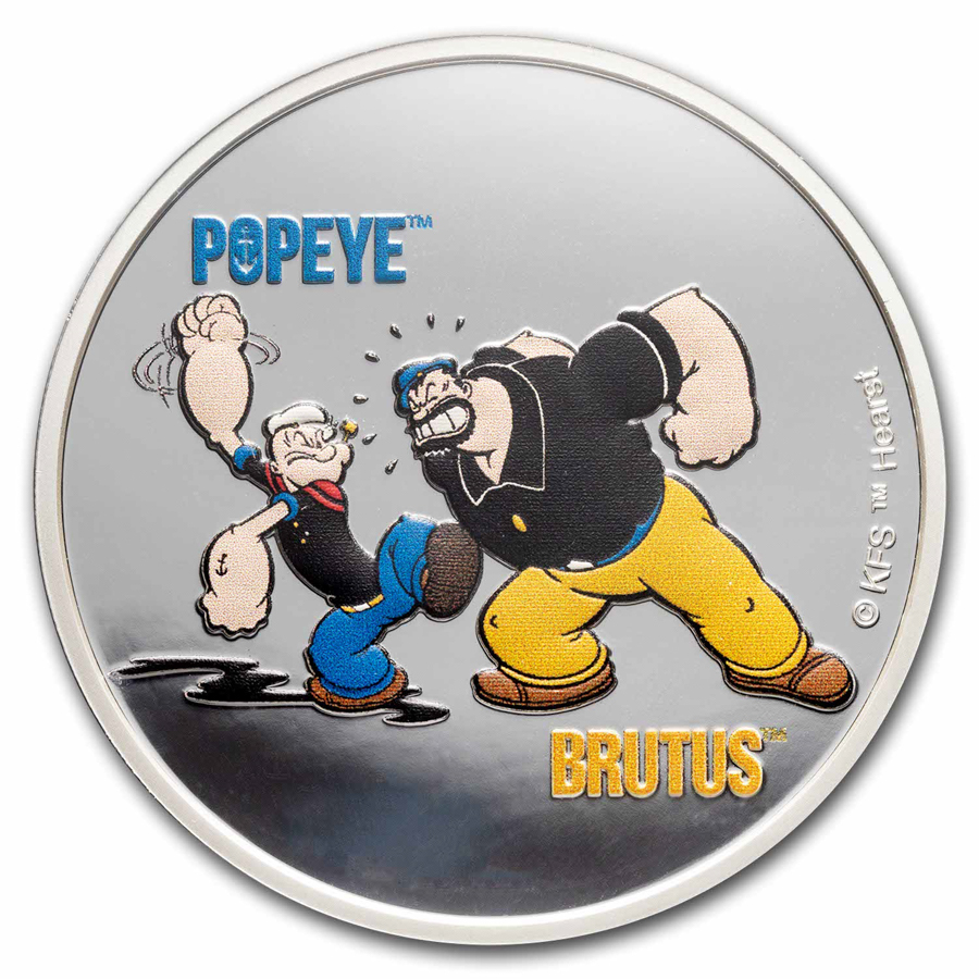 APMEX - 2024 Samoa 1 oz Silver Popeye and Brutus Colorized BU