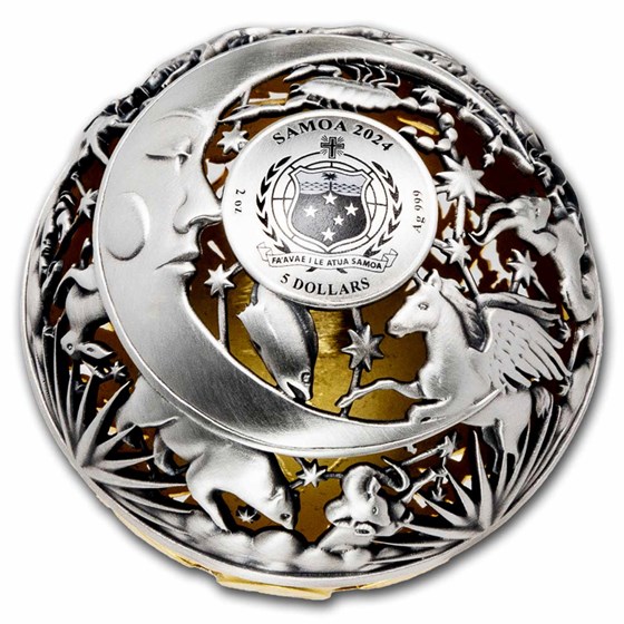 2024 Samoa 2 oz Silver Sun & Moon Filigree Spherical Coin
