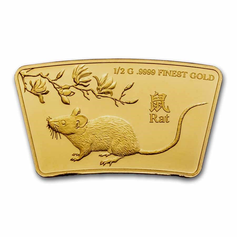 2024 Solomon Islands 1/2 Gram Gold Lunar Fan-Shaped: Rat