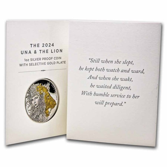 2024 St. Helena 1 oz Silver Una & the Lion Proof (Gold-Plated)