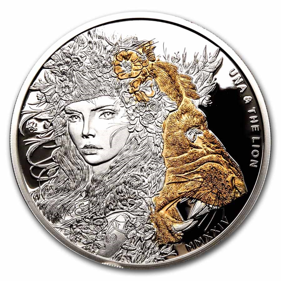 2024 St. Helena 1 oz Silver Una & the Lion Proof (Gold-Plated)