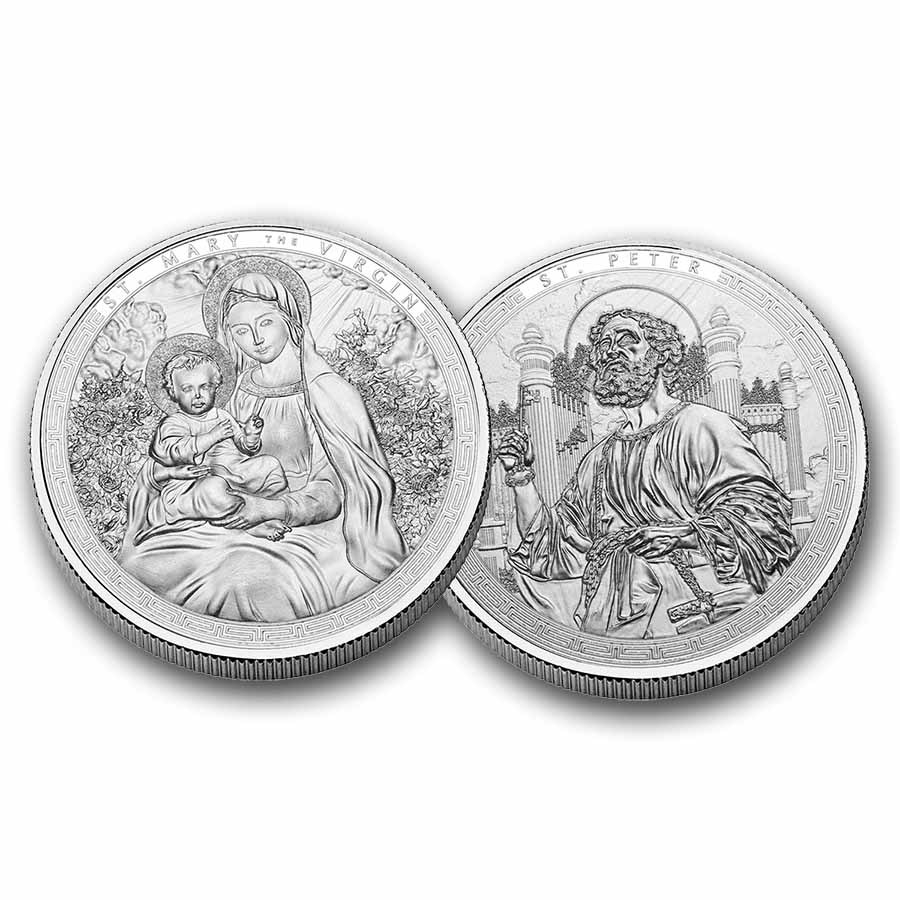 2025 1 oz Ag Patron Saints St. Peter & Mary 2-Coin Set (Box/COA)