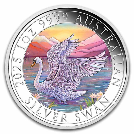 2025 AUS 1 oz Silver Swan Colorized MS-70 PCGS (FS, Swan Label)