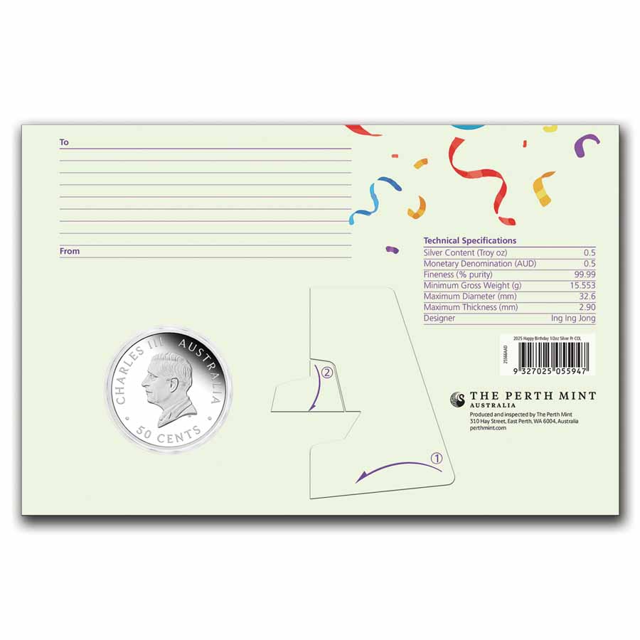 APMEX - 2025 Australia 1/2 oz Silver Colorized Happy Birthday PF (Card)