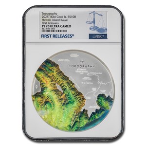 2025 Cook Islands 1 kilo Silver Proof Topography Hawaii PF-70 NGC