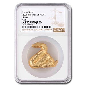 2025 Mongolia 1 oz Silver Gilded Lunar Nimble Snake MS-70 NGC
