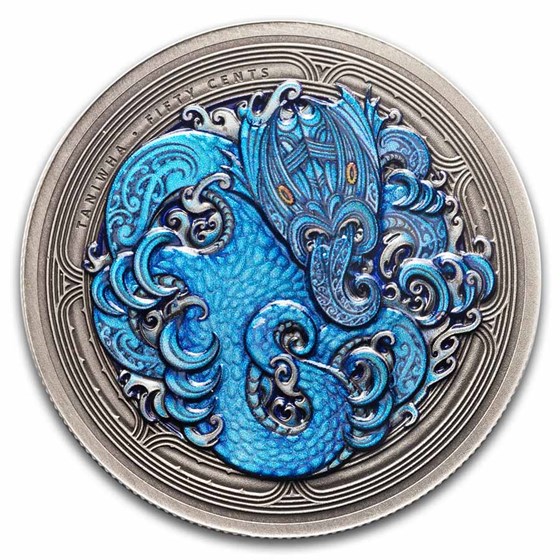 2025 New Zealand 2 oz Silver Colorized Taniwha: Water COA #3
