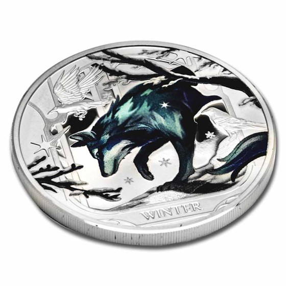 2025 Niue 1 oz Silver Proof Seasons; Winter Wolf (with Box & COA)