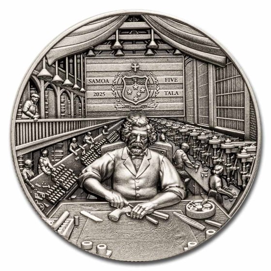 2025 Samoa 2 oz Silver Samuel Colt Antiqued High-Relief Coin