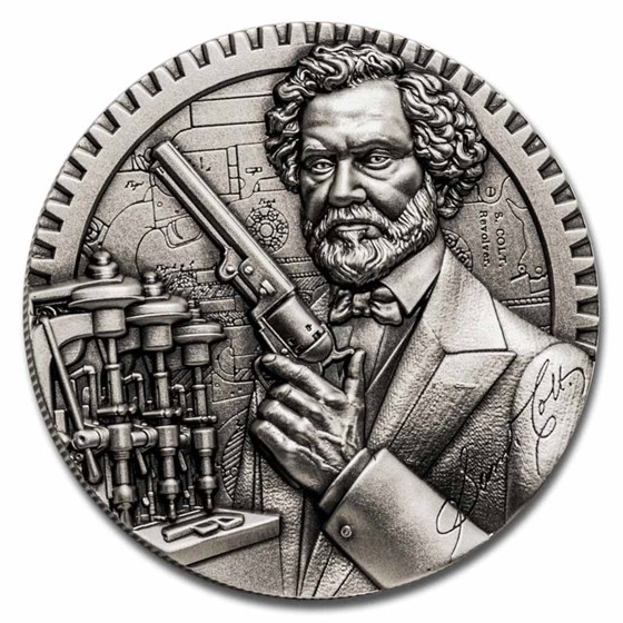 2025 Samoa 2 oz Silver Samuel Colt Antiqued High-Relief Coin