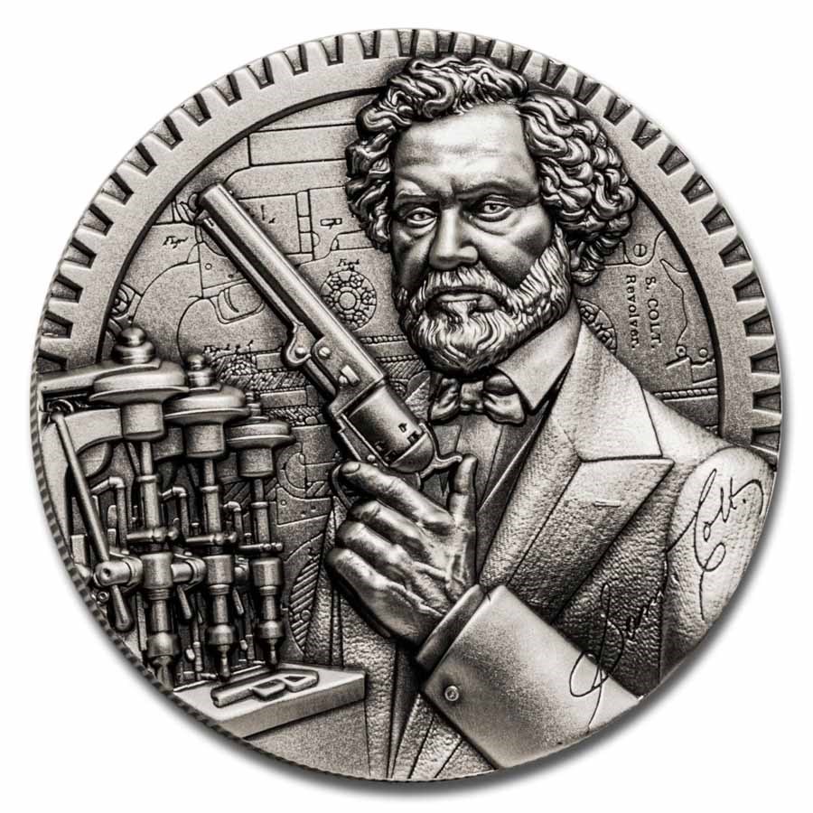 2025 Samoa 2 oz Silver Samuel Colt Antiqued High-Relief Coin