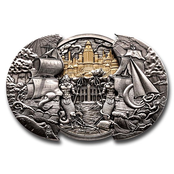 2025 Samoa 5 oz Silver Antique Atlantis Sliding Coin (Box & COA)