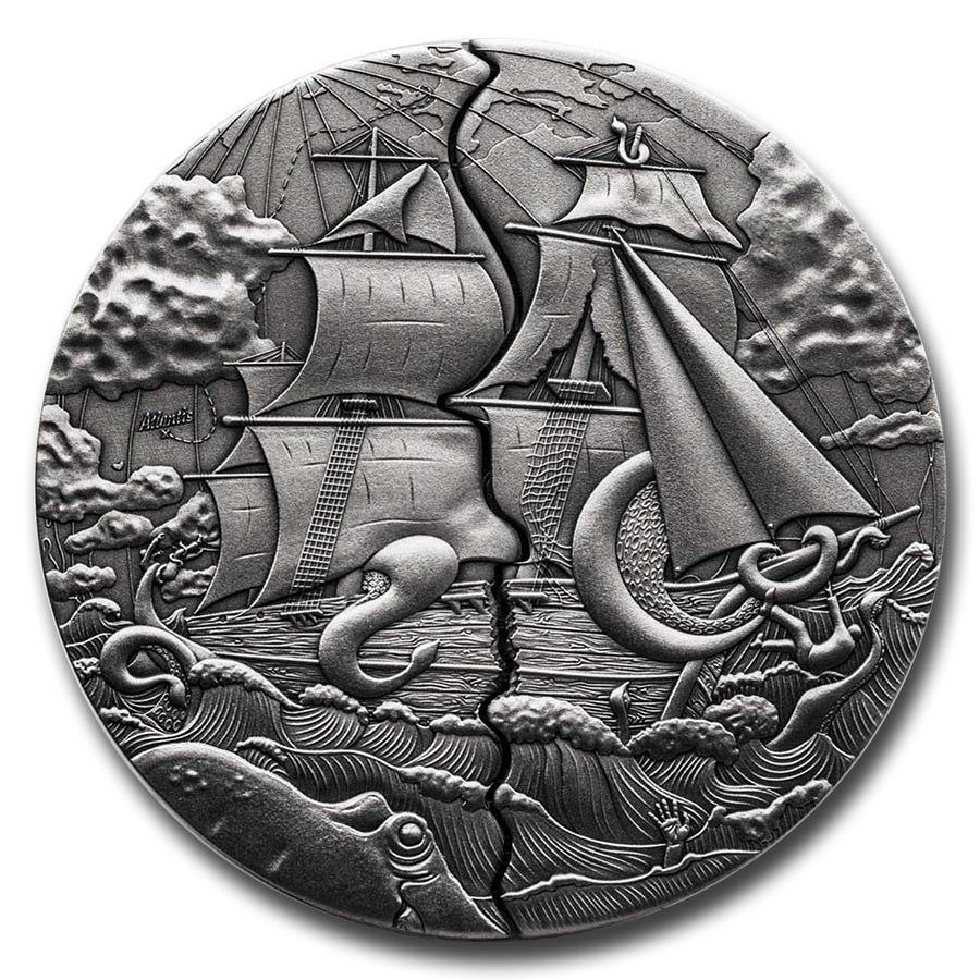 2025 Samoa 5 oz Silver Antique Atlantis Sliding Coin (Box & COA)