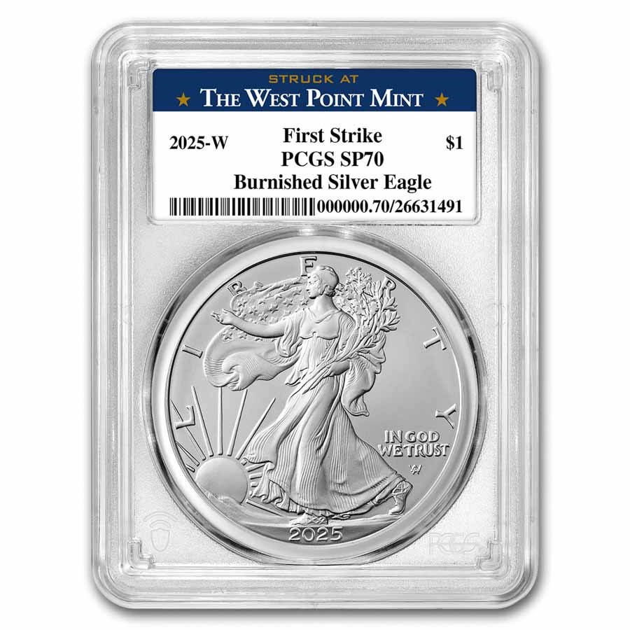 2025-W Burnished Silver Eagle SP-70 PCGS (FS, West Point Label)