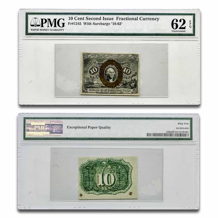 2nd Issue Fractional Currency 10 Cents CU-62 EPQ PMG (Fr#1245)