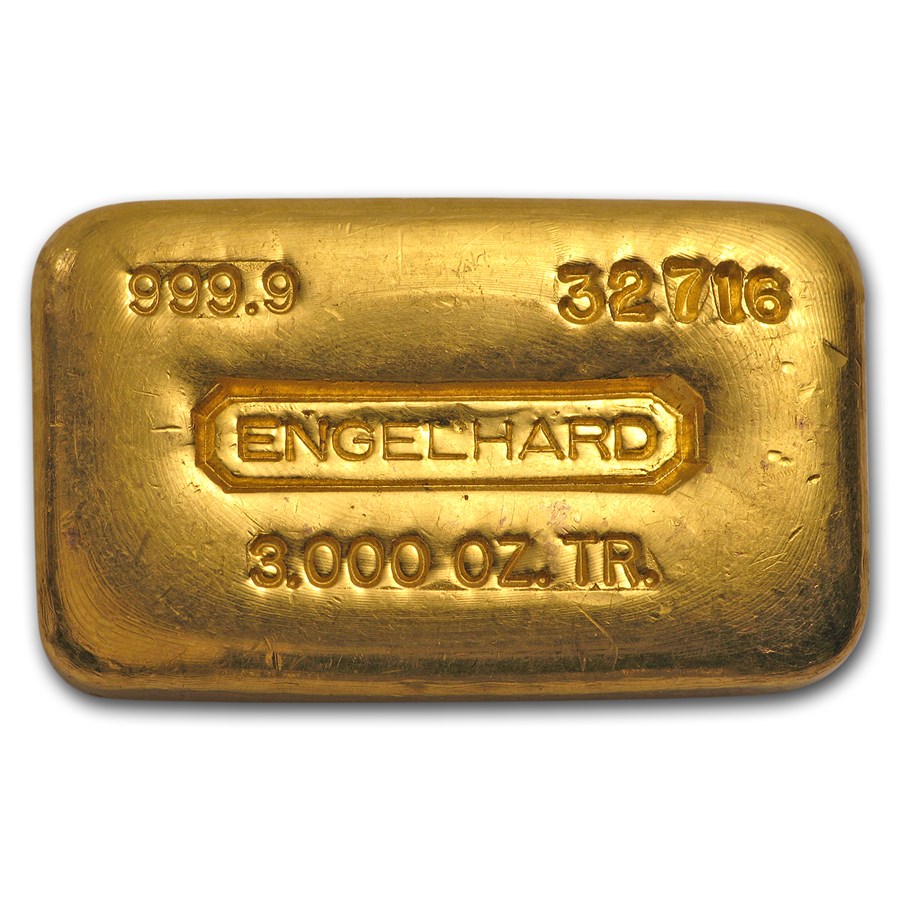 Buy 3 oz Gold Bar - Engelhard (Poured, .9999 Fine) | APMEX