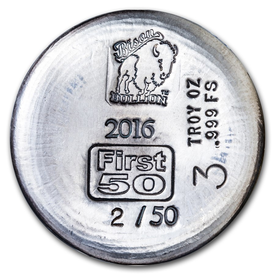 Buy 3 oz Silver Round - Bison Bullion (1st 50 Issued, Serial #2) | APMEX
