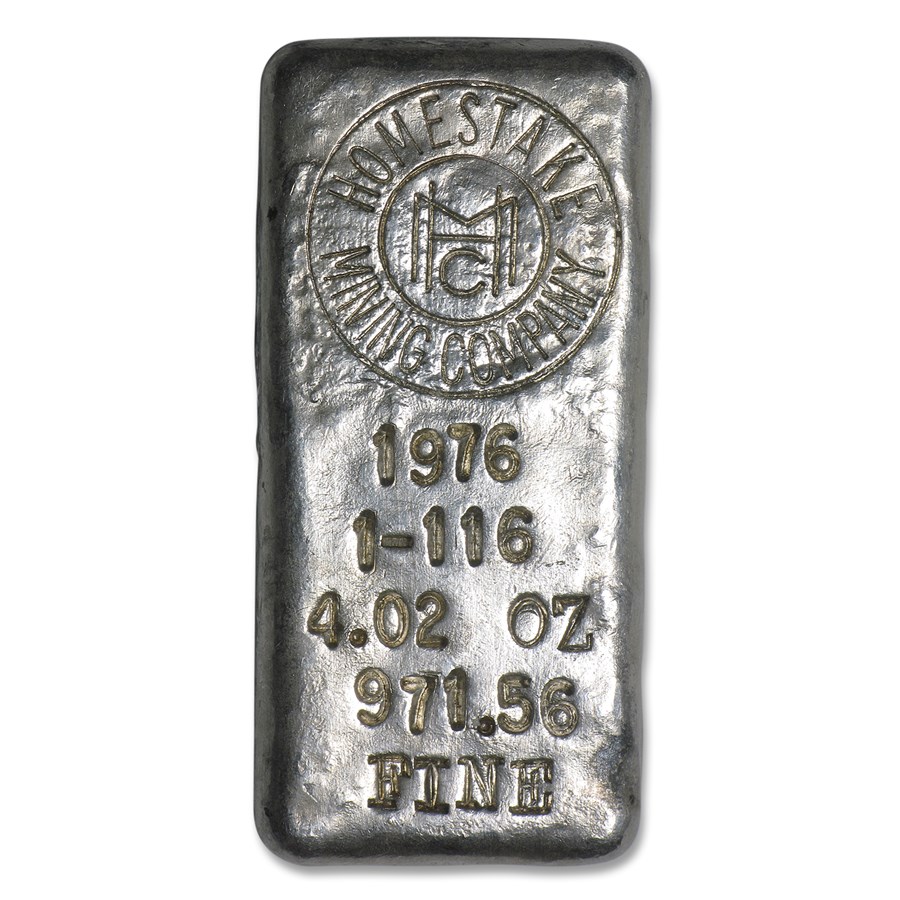 Buy 4.02 oz Silver Bar - 1976 Homestake Mining Company (.971 Fine) | APMEX