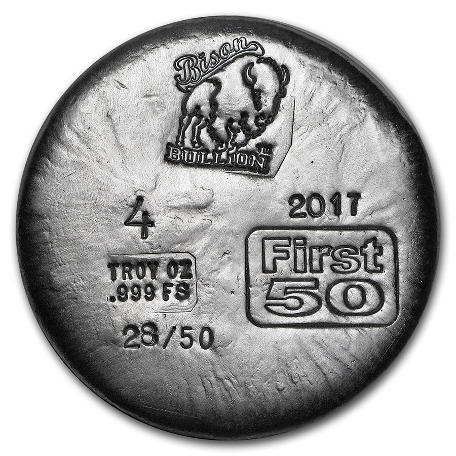 Buy 4 oz Hand Poured Silver Round - 1st 50 Issued | APMEX