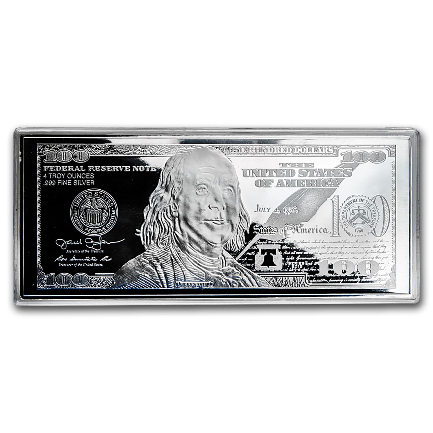 Scottsdale 100 Oz Silver Bar 4 Oz Silver Colorized Bar - $100 Bill ...