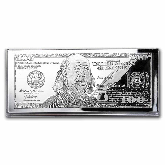 Buy 4 oz Silver Bar - 2022 $100 Bill (w/Box & COA) | APMEX