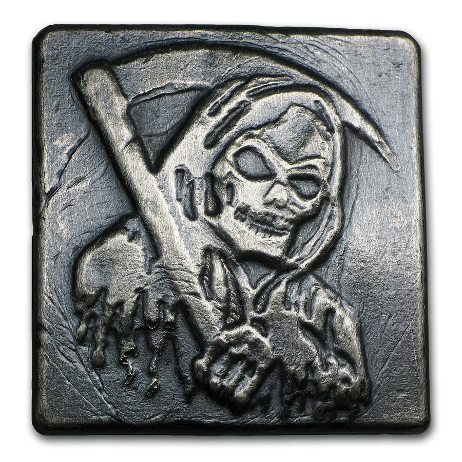 Buy 4 oz Silver Square - Yeager Poured Silver (Grim Reaper) | APMEX