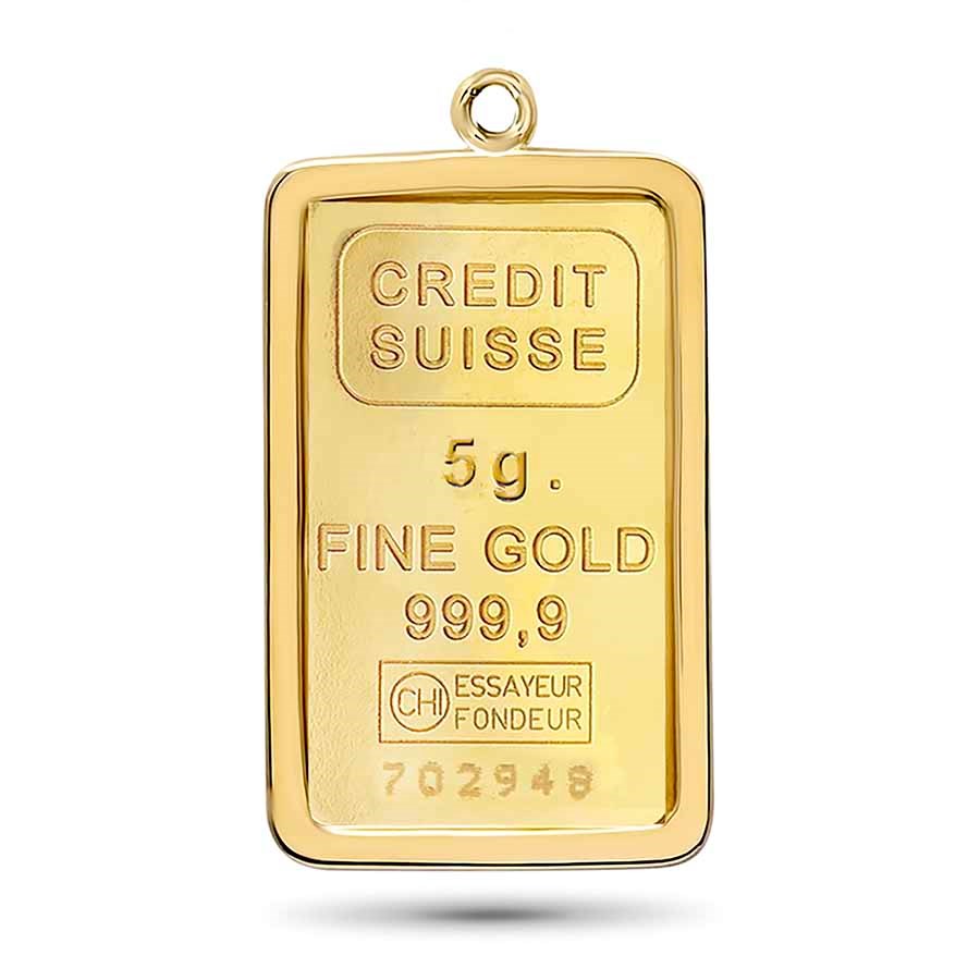 5 gram Gold Bar - Credit Suisse Vintage Design (w/ Bezel)